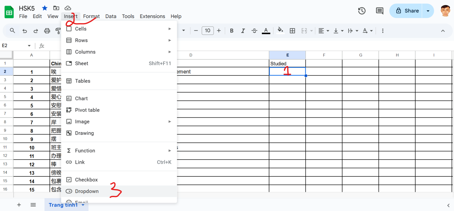 Xây dựng trang tính Google Sheetes hỗ trợ cho việc luyện tập ghi nhớ từ ...